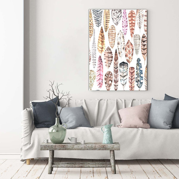 BohoLiving Bunte Federn - Kunstdrucke auf Segeltuch | Wayfair.de